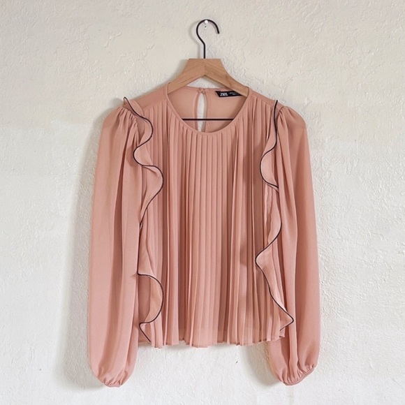 Zara | Tops | Zara Ruffled Pink Blouse | Poshmark